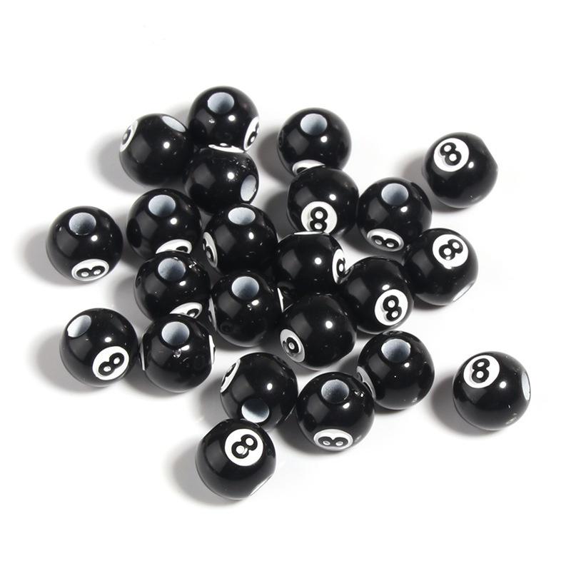 50pcs 12mm Acrylic Printed Black 8 Round Beads Number 8 Billiards ...