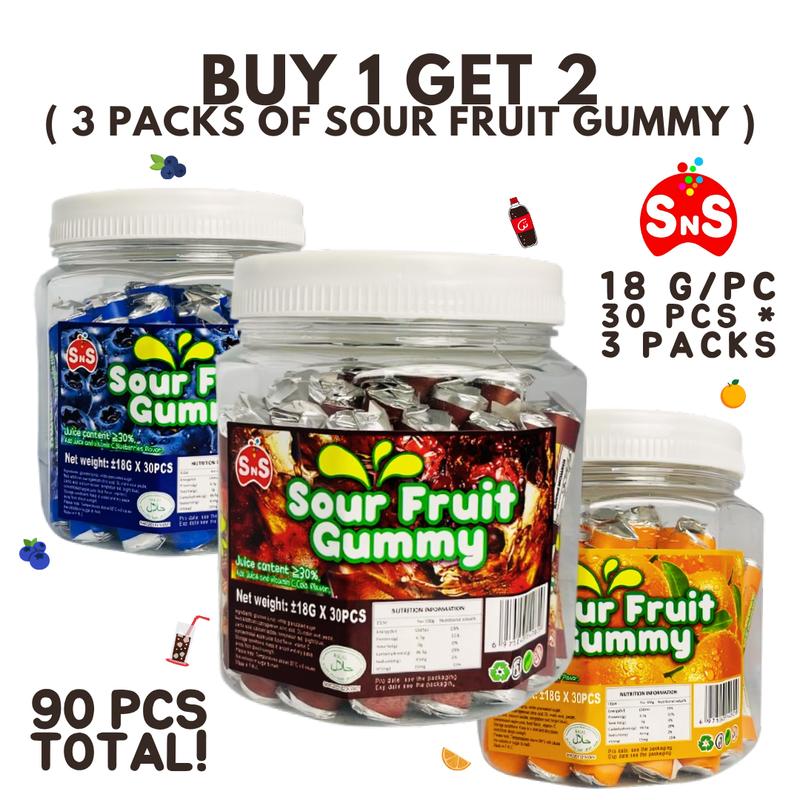 BUY 1 GET 2 / 18G * 90 PCS SNS Sour Fruit Gummy Blueberry / Cola ...