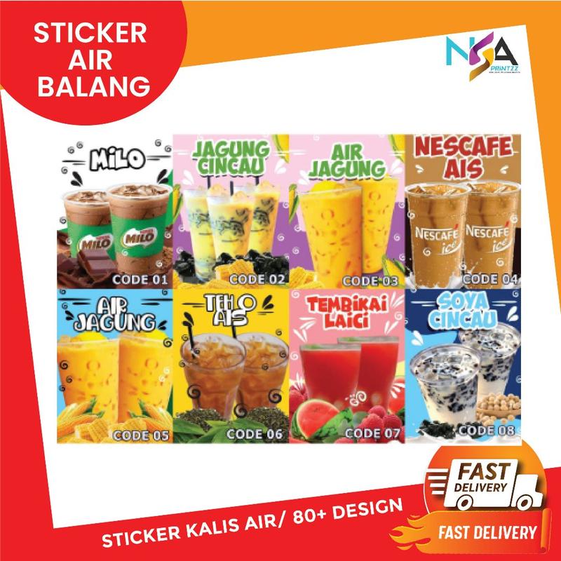 Sticker Air Balang Stiker Jus Buah Kelapa Teh Ais Green Tea Label ...