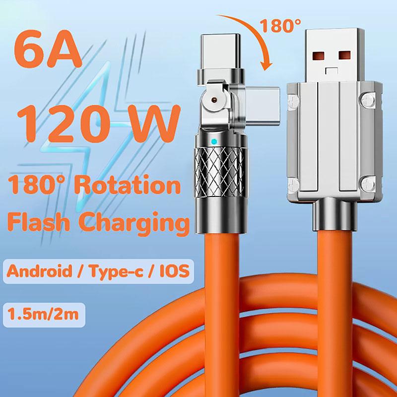 2M Super Fast 120W 6A 180°Rotating Fast Charging Cable Rotar - TikTok ...