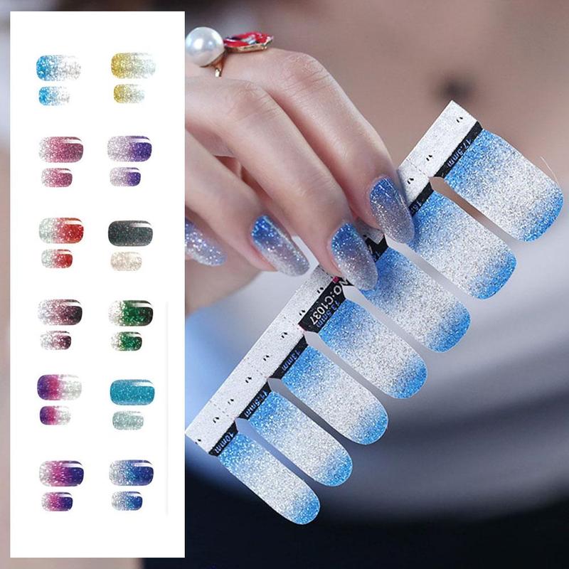 14pcs Solid Color Nail Art Stickers Glue-Free Full Stickers W1Y9 ...