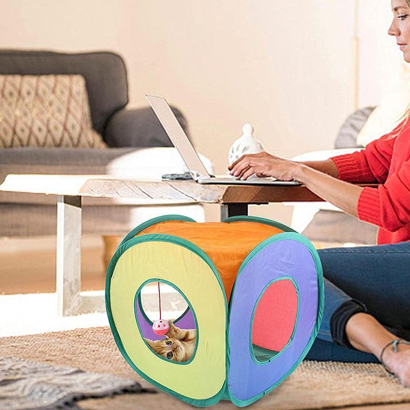 Cat Tunnel Bouncing Cat Play Cube Foldable Rainbow Finger Tent - TikTok ...