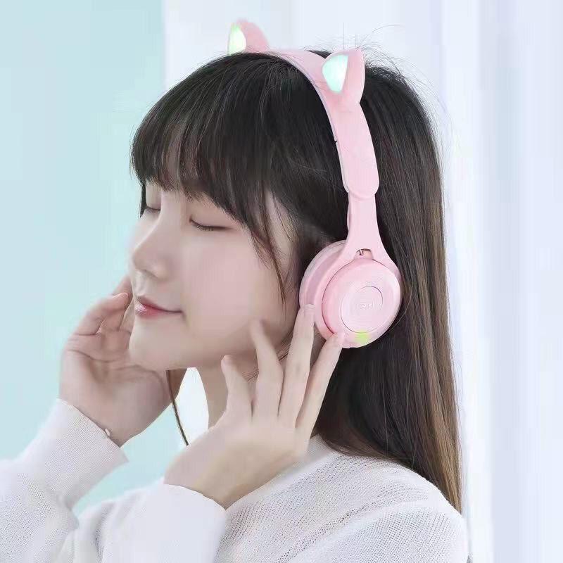 HEADPHONE HEADSET BLUETOOTH WIRELESS MODEL TELINGA KUCING LED STEREO ...