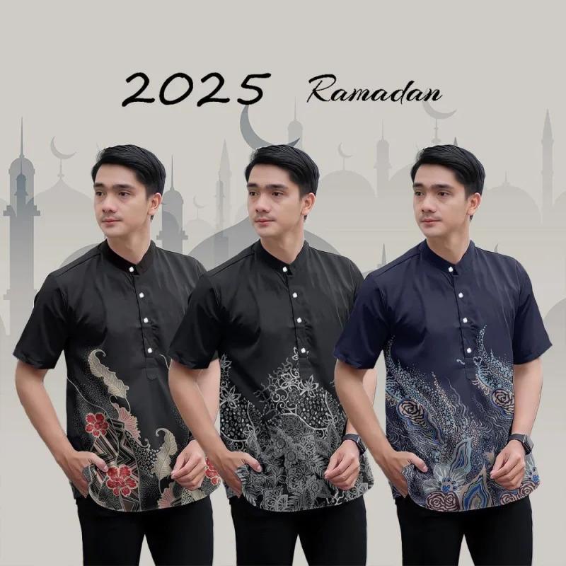 Baju Raya Baju Lelaki Muslim, Kolar Berdiri, Lengan Pendek, Baju ...