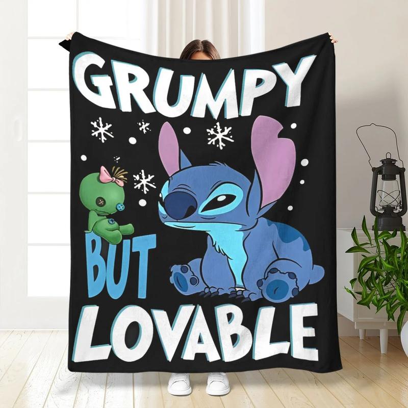 DISNEY CLASSIC Stitch "Grumpy But Lovable" Flannel Blanket - Soft Cozy ...