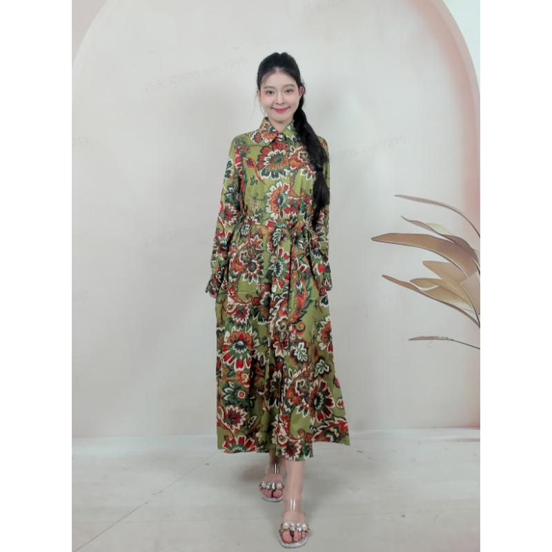 FADFAD Gaun Rok Midi Lengan Panjang Berkerah Dengan Ikat Pinggang ...