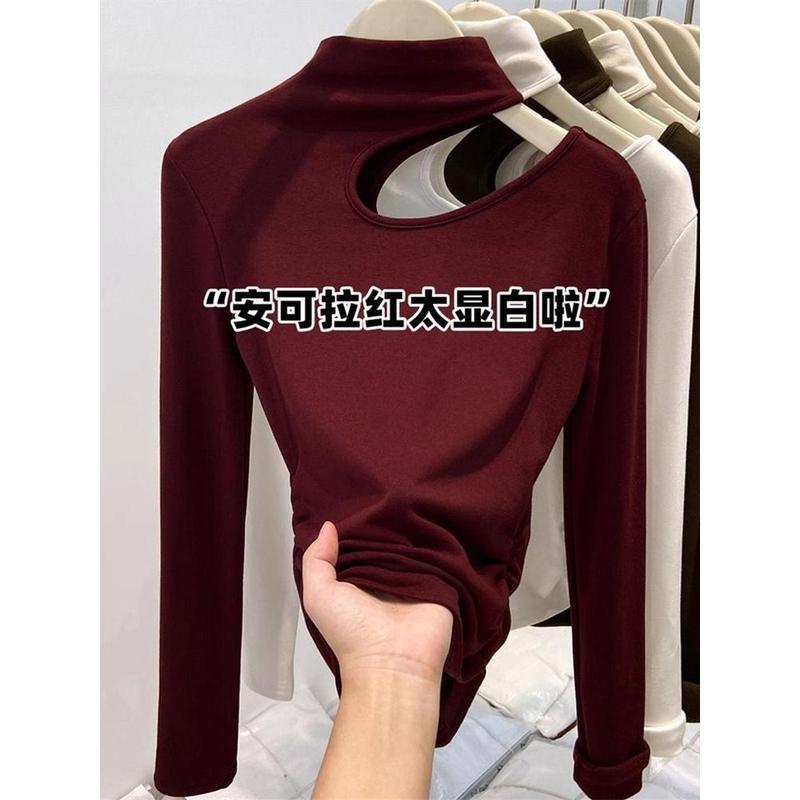Baju Atasan Turtleneck Separuh Berongga, Baju-T untuk Wanita - TikTok ...