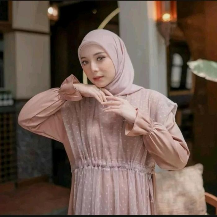 Jual Dress outer Tulle // dress kombinasi tulle dot serut//pakaian ...