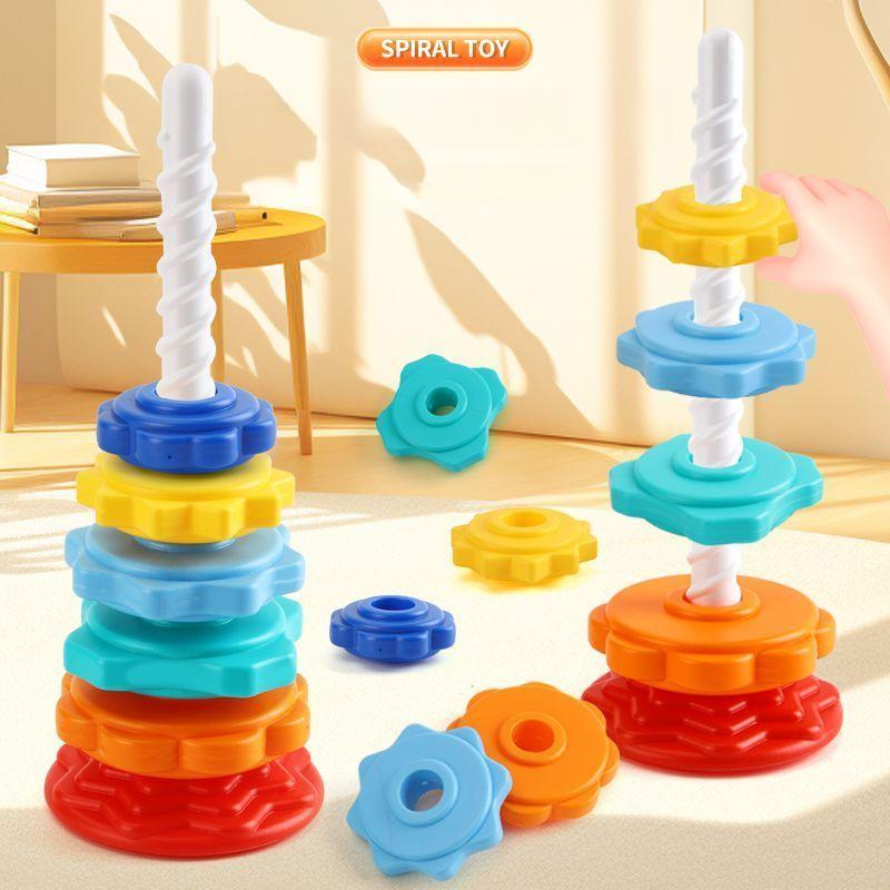 Set Menara Cincin Susun Gasing Pelangi, Mainan Bola Bayi, Mainan ...