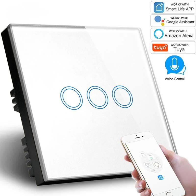 UK standard 1000W Smart Light Switch 3 Gang 1 way, touch/WiFi/app ...