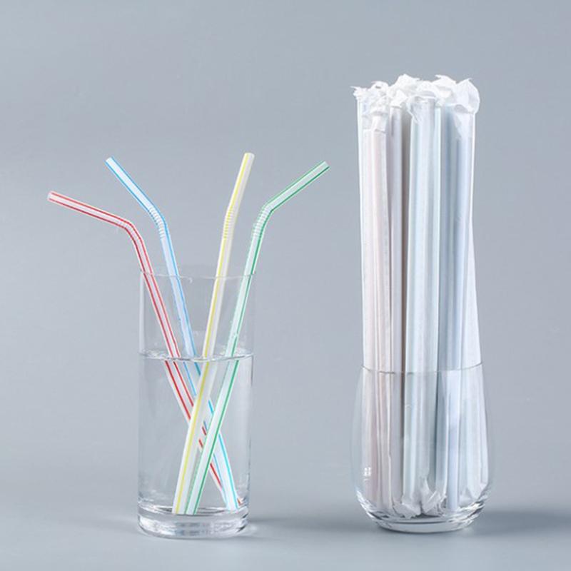 100pcs Disposable Straws Flexible Plastic Straws with Individually ...