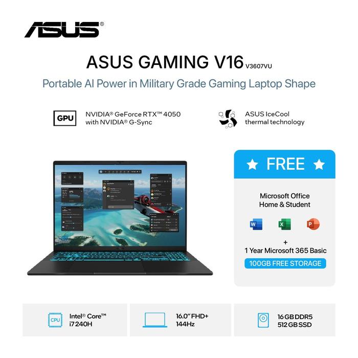 Promo ASUS GAMING V16 V3607VU CORE I7 240H RTX4050 32GB 512GB W11 OHS ...