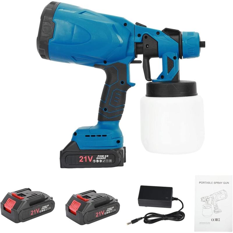 Cordless Paint Sprayer,600W Paint Sprayer with 2 * 2000mAh Batteries ...