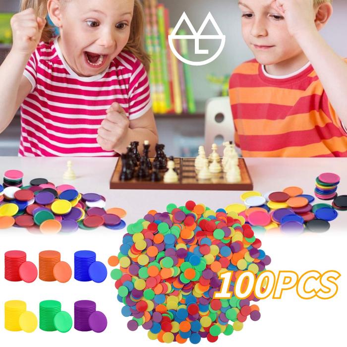 Promo 100pcs Koin Plastik Koin Kosong Warna Koin Belajar Berhitung Koin ...