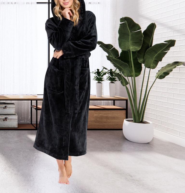 Luxury Hooded Microfiber Bathrobe | Plush Long Robe | Plain Silky ...