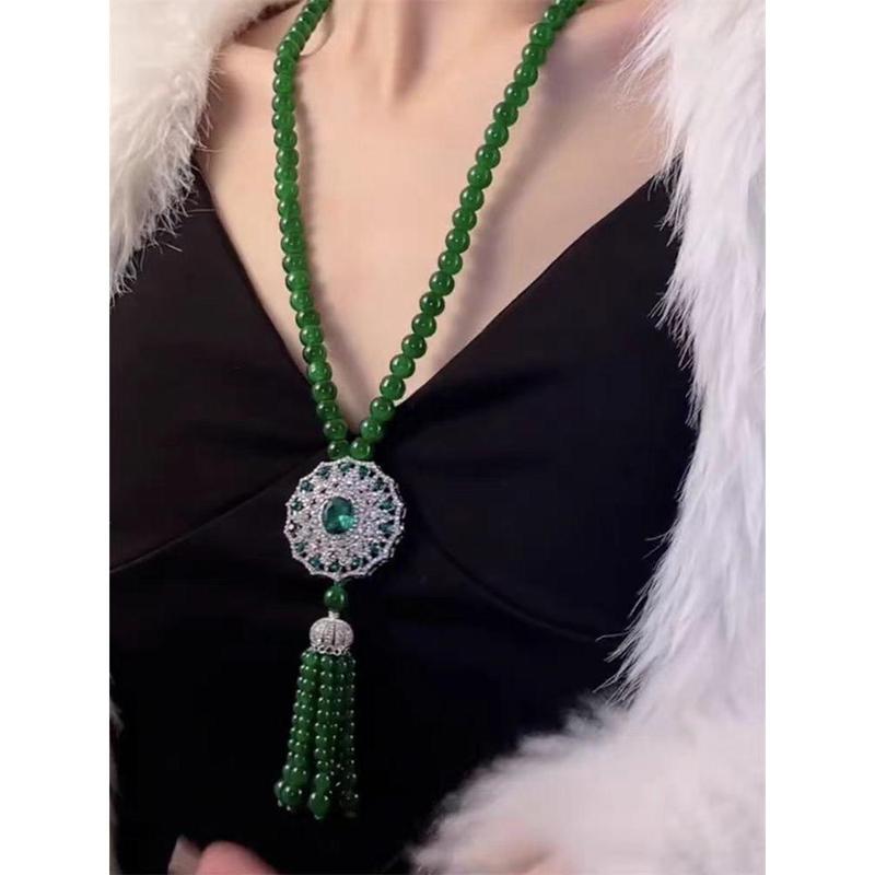 Kalung Manik Hijau, Gaya Barat Panjang, Rumbai Hijau, Perimeter ...