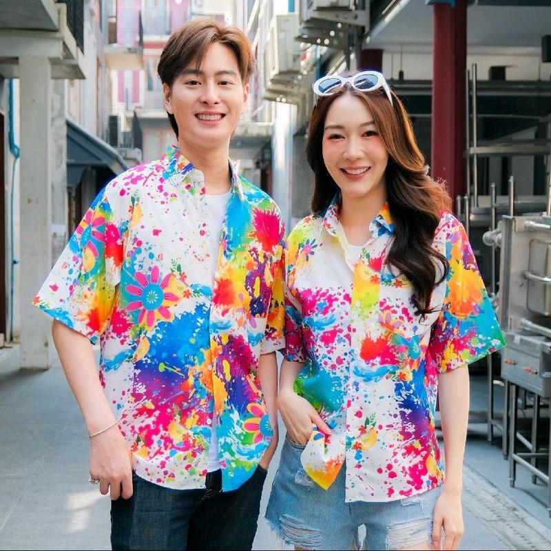 P021 New Hawaiian shirt, 2025, splashing, flower pattern, teenagers ...