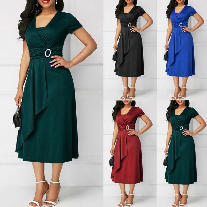 Gaun Wanita, Labuh Asimetri, Pinggang Tinggi, Leher V Elegan - TikTok ...