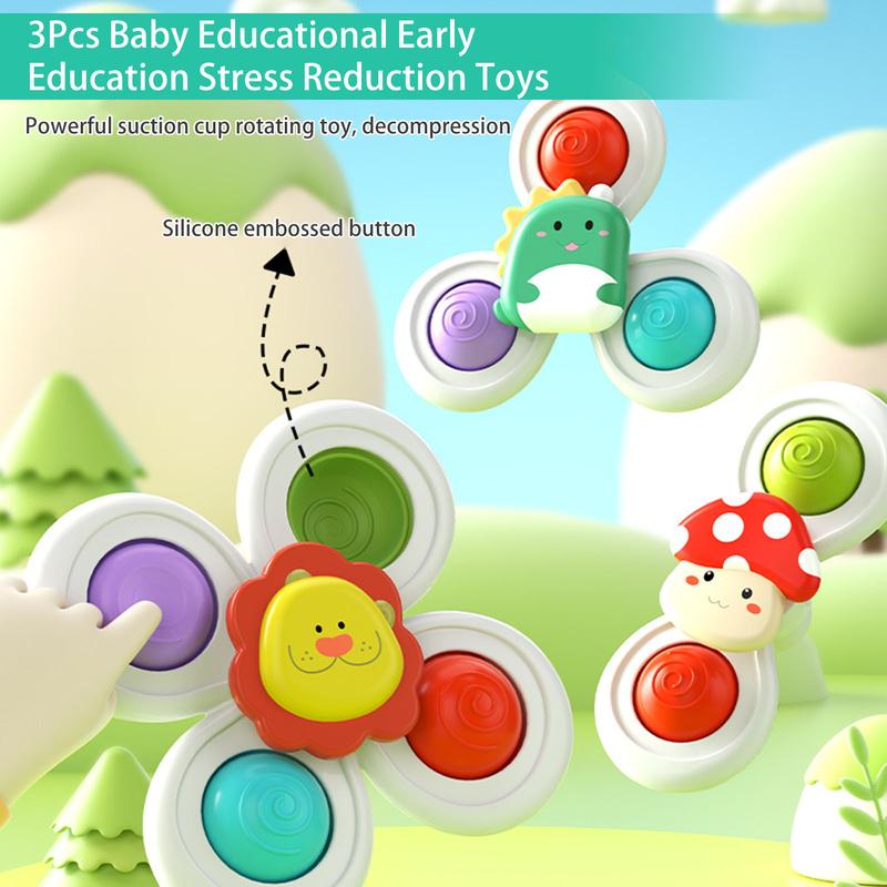 3Pcs/Set Baby Spinner Toy with Suction Cup Mushroom Lion Dinosaur ...