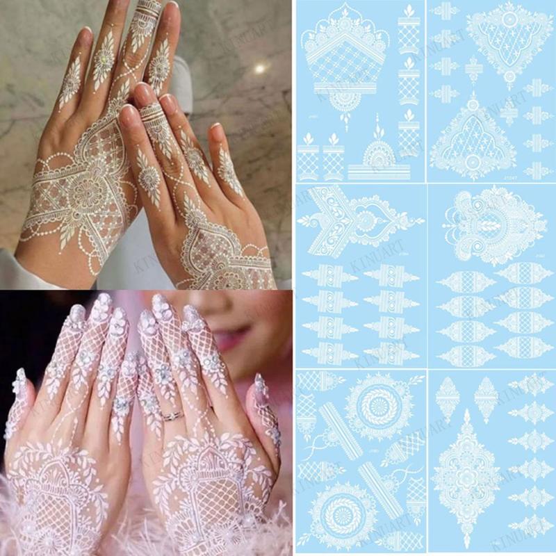 White Color Henna Lace Tattoo Stickers for Hand Waterproof Temporary ...