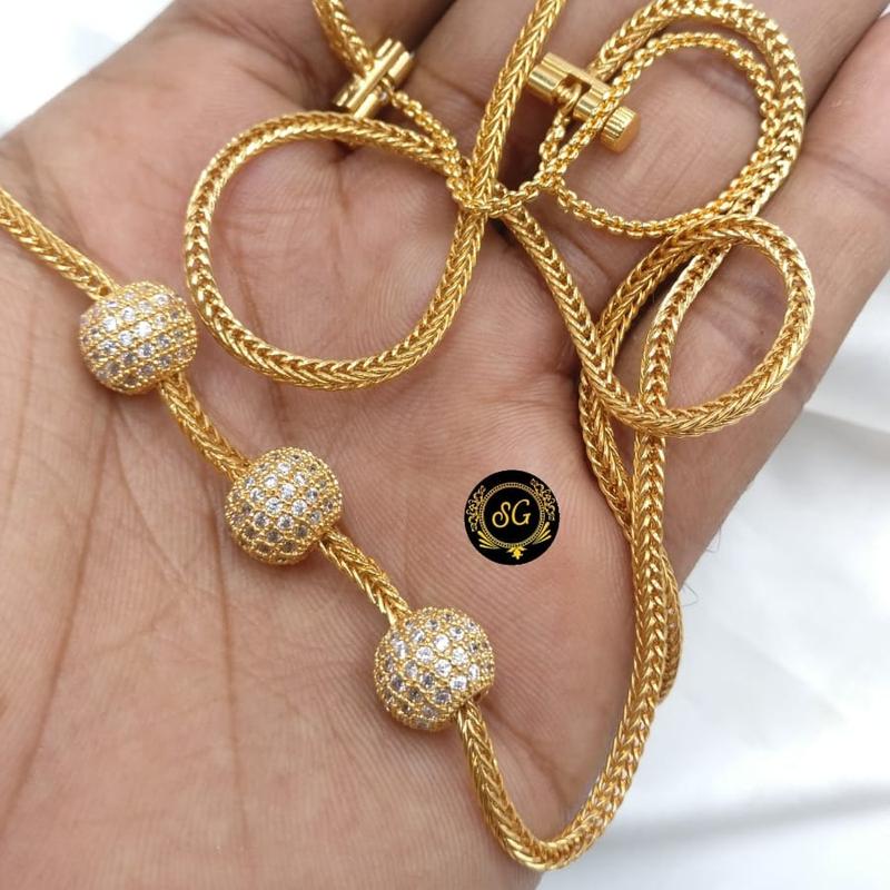 Ready stock Indian gold plated screw chain with white ball 3 - TikTok ...