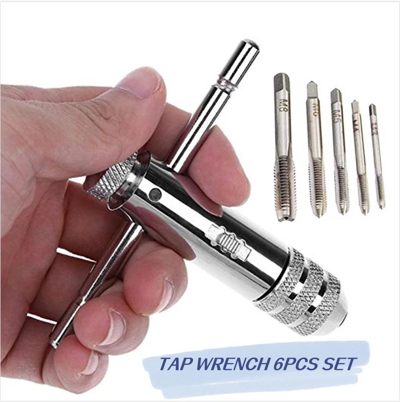 Adjustable Silver T-Handle Ratchet Tap Holder Wrench with 5pcs - TikTok ...